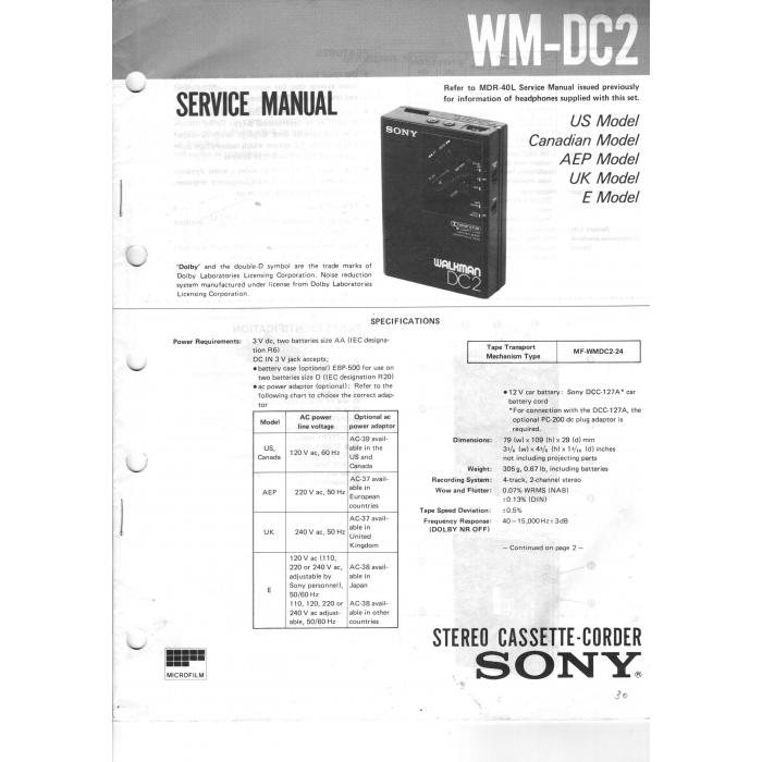 Service-Manual Sony WM-DC2 - Manuals Sony Portable - Schneider ...